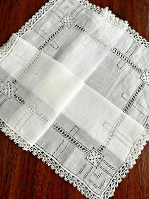 Vintage Handkerchief Hankie Antique White Linen Open Cutwork Tatted ...