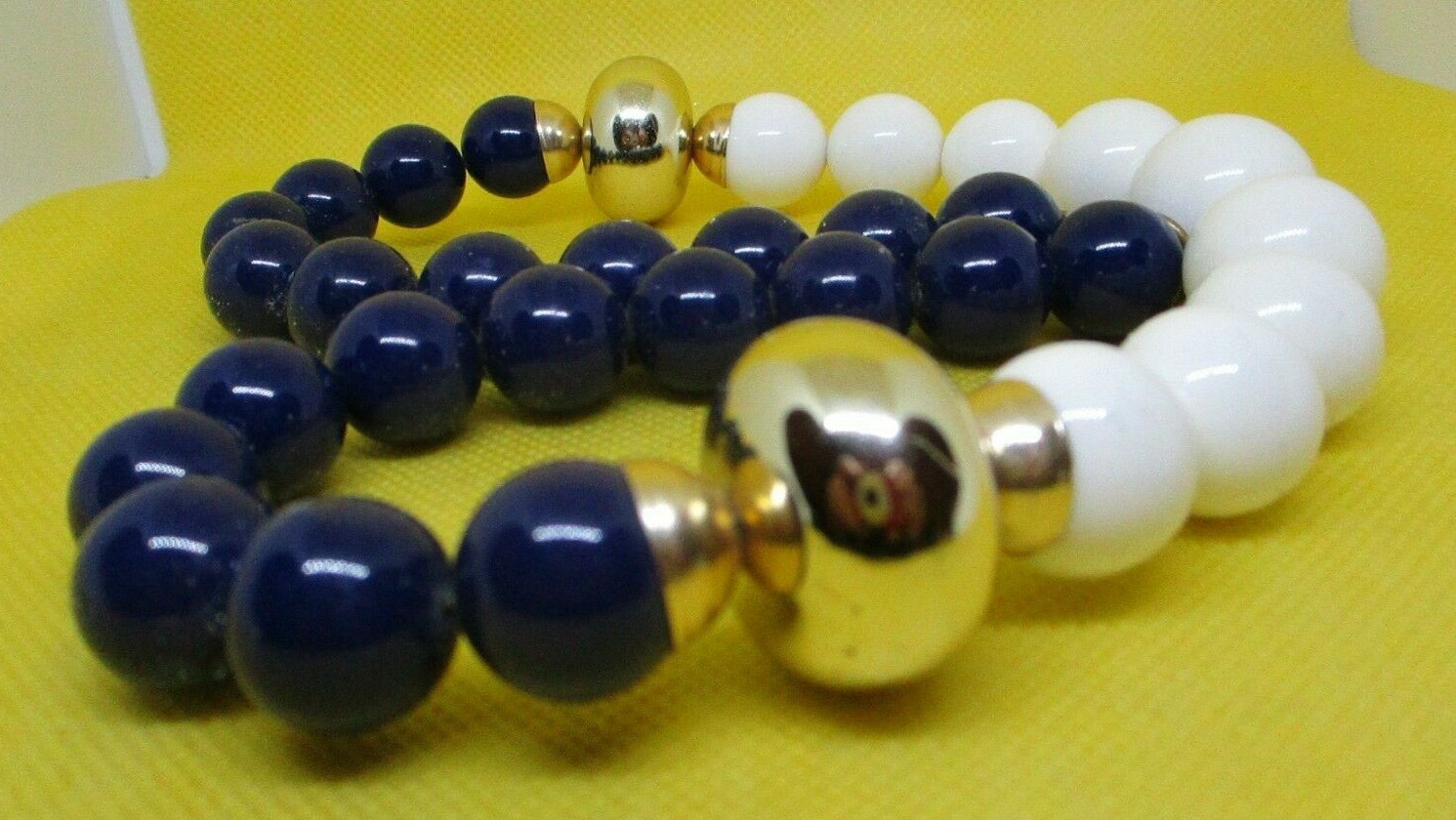 Vintage Large Plastic Beaded Necklace Navy Blue Beads White Beads ...