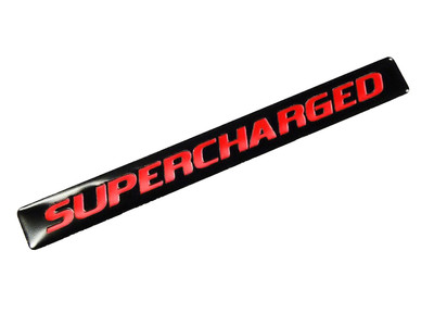 2 SUPERCHARGED SUPER CHARGED ENGINE FENDER HOOD EMBLEMS BADGE BLACK RED ...
