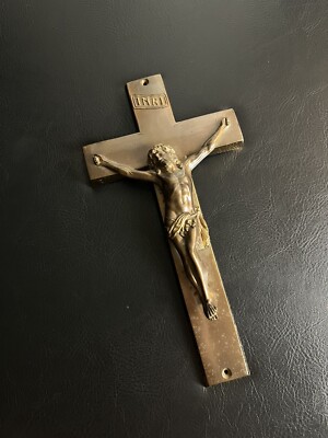 Vtg Catholic Crucifix Hanging Cross INRI Heavy Metal 12” Tall Bronze ...
