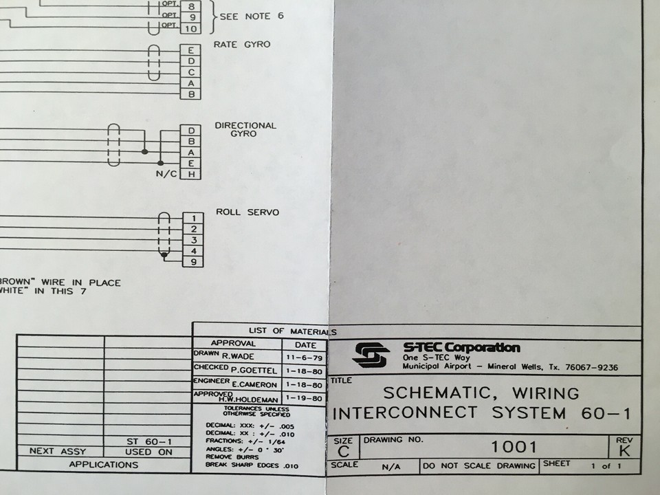 S-tec System 60-1 Autopilot Schematic, Installation Wiring Interconnect ...