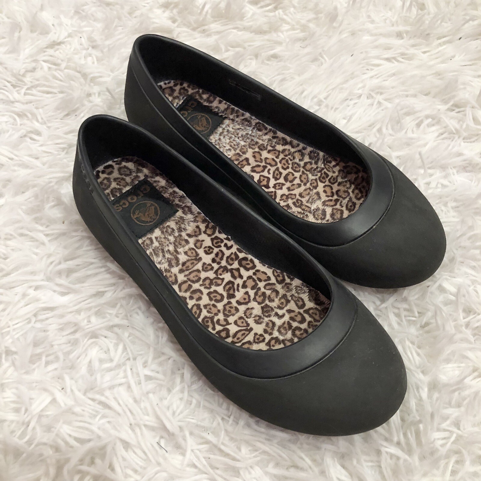 Crocs Mammoth Leopard Print Lined Ballet Flats Black 6 - Gem