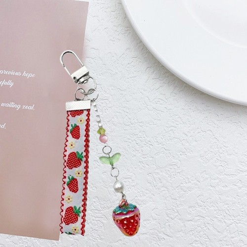 Laser Strawberry Bead Keychain Mobile Phone Strap Chain Hanging Rope ...