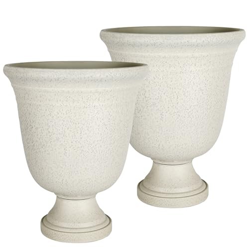 Garden 2-Pack 19.5" H Plastic Urn Planters, Grayish White Large ...