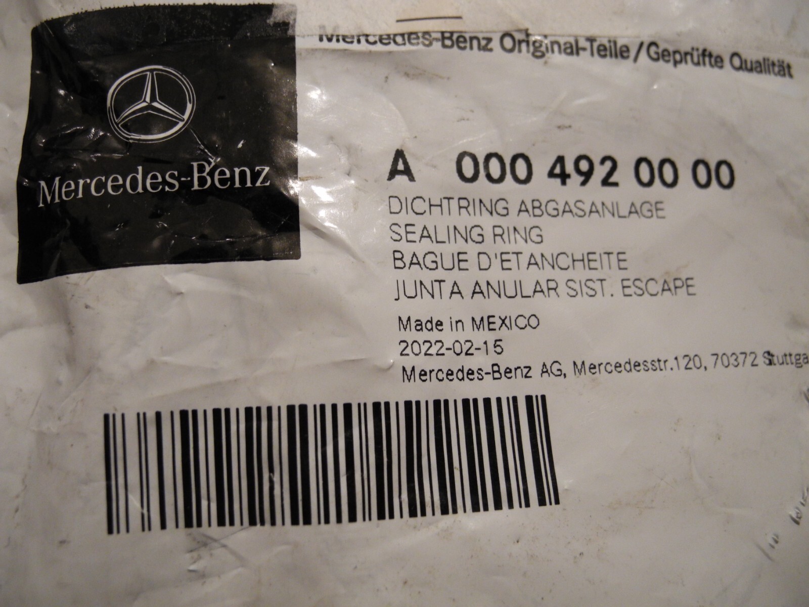 MB E W213 Exhaust Catalytic to Turbocharger O-ring A0004920000 Genuine ...