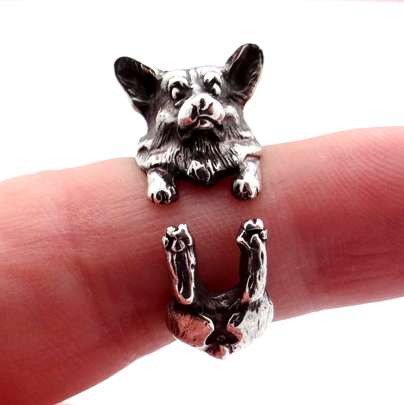 Corgi Ring, Lovely Welsh Corgi Ring, Dog Ring, Animal Wrap Ring, Silver ...