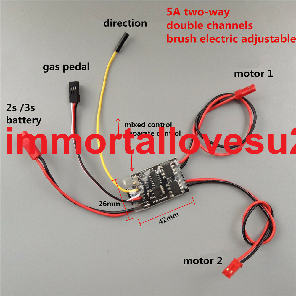 5Ax2 Brushed ESC Dual two-way Speed Controller 1:16 RC Tank Tracked 2S ...