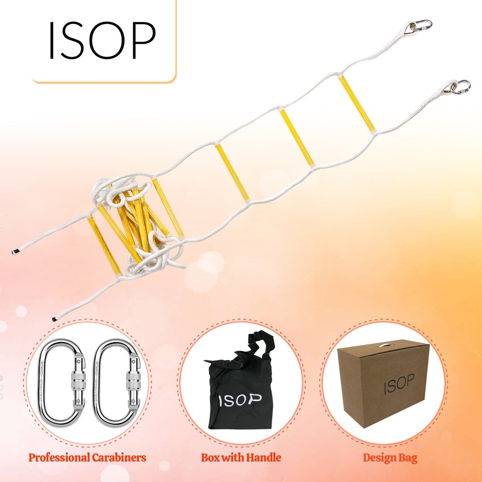 ISOP Emergency Fire Escape Ladder 2-4 Storey Rope Ladder with Hooks ...