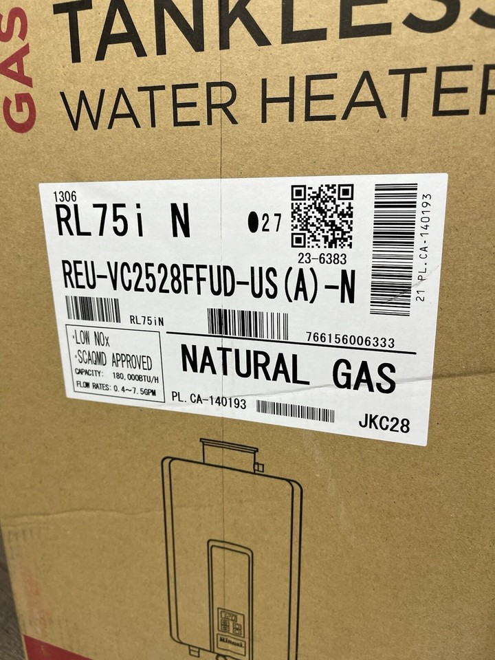 Rinnai RL75iN Indoor Tankless Water Heater Natural Gas 180K BTU (B-23 ...