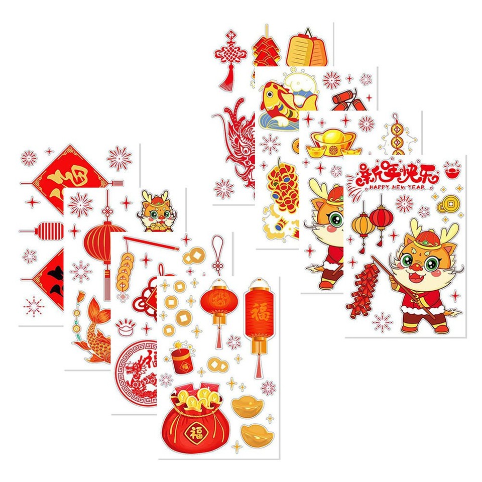 8 Sheets New Year Decoration Window Stickers Spring Festival Clings ...