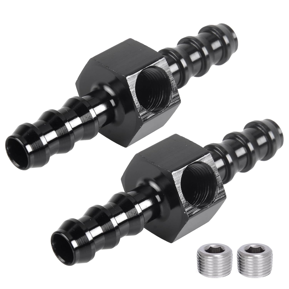 5/16" Barb Inline Fuel Pressure Gauge Fitting Adapter with 1/8 NPT Plug ...