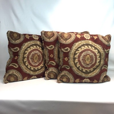 Earth Tone Set of Three Throw Pillows 20"x20" Boho Ethnic Print Rust ...