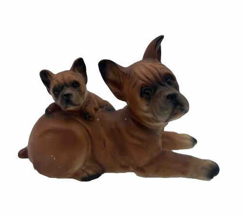 Vintage Japan Bisque Ceramic Boxer Dog with Puppy Crawling on Back ...