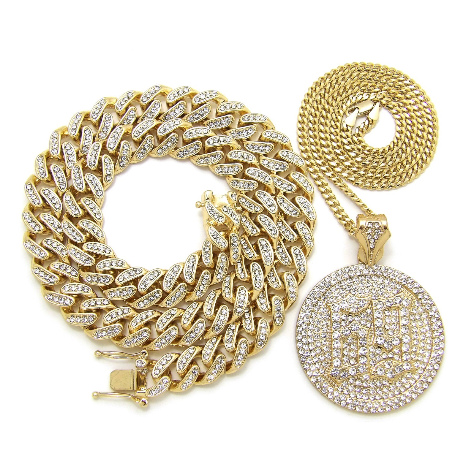 Hip Hop Gold PT 6ix9ine 69 Necklace & 12mm 18" Full Iced Cuban Choker ...