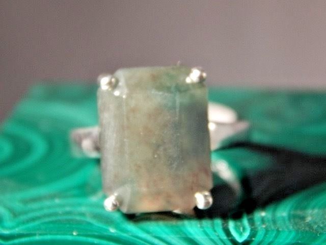 Ladies 12.82 Ct. Emerald Cut Vesuvianite Idocrase Ring Sterling Silver ...