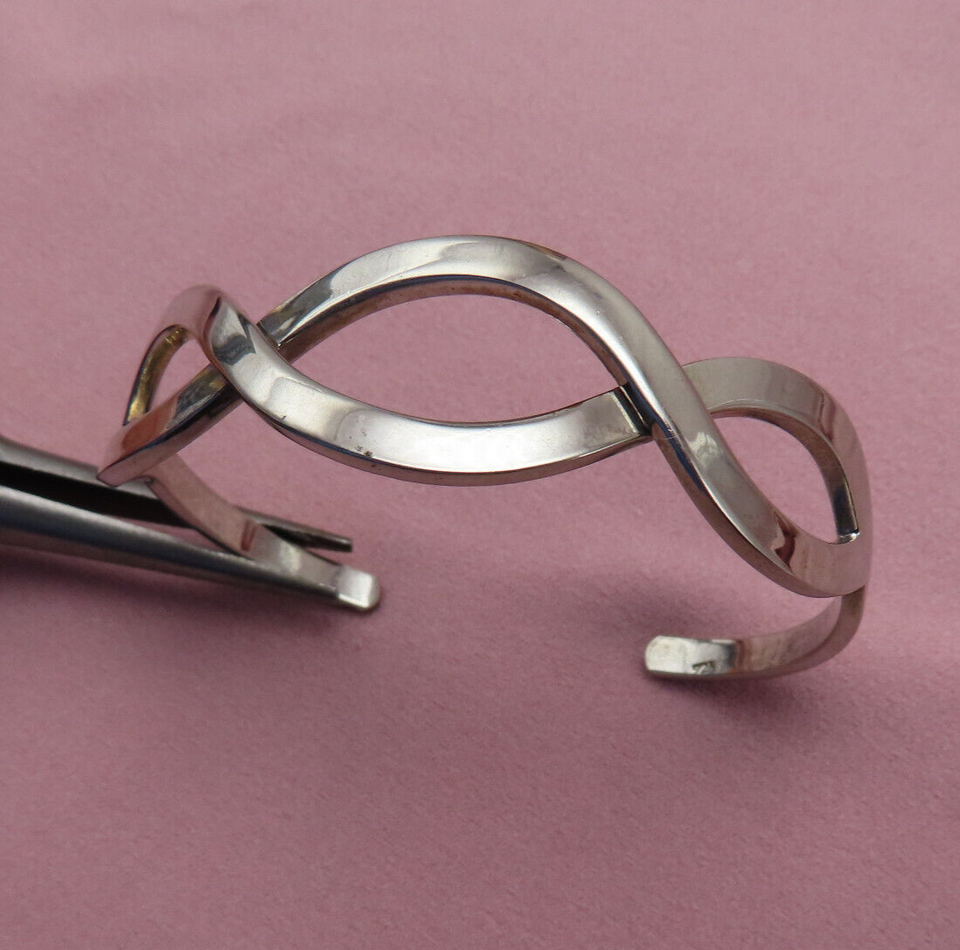 Vintage Bracelet Sterling Silver Bangle Scroll Wide Cuff Modernist ...
