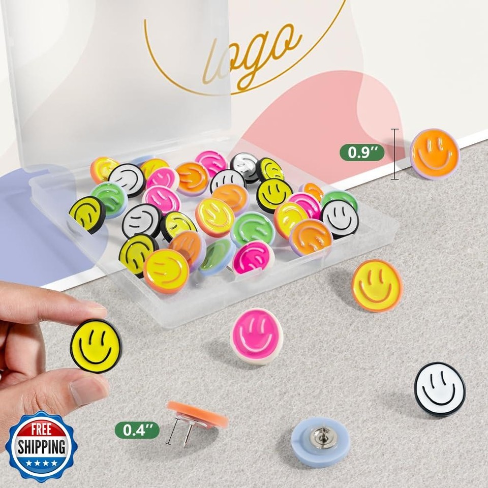 30Pcs Cute Smiley Face Decorative Push Pins, Bulletin Board Tacks, Cork ...
