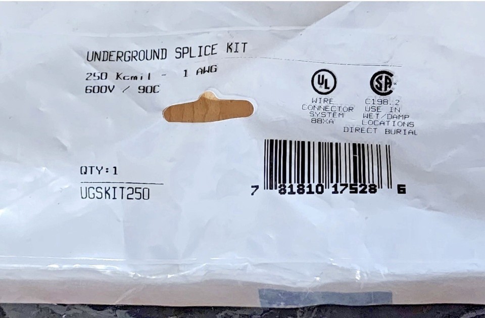Burndy UGSKIT250 Watertight-Underground Splice Kit, 250 kcmil to 1 AWG ...