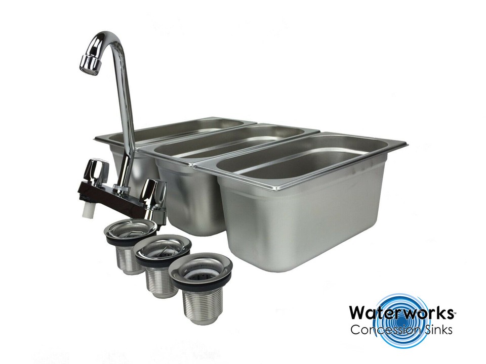 Concession Sink 3 Compartment Portable Food Truck 3 Small w/ Faucet ...