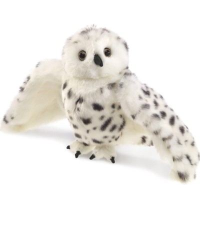 Snowy Owl Furry Folk Hand Puppet Folkmanis White Head Spins Soft Plush ...