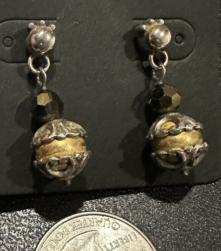 BRIGHTON Two Tone Dangle Bali Earrings Pierced Beaded Drops | eBay