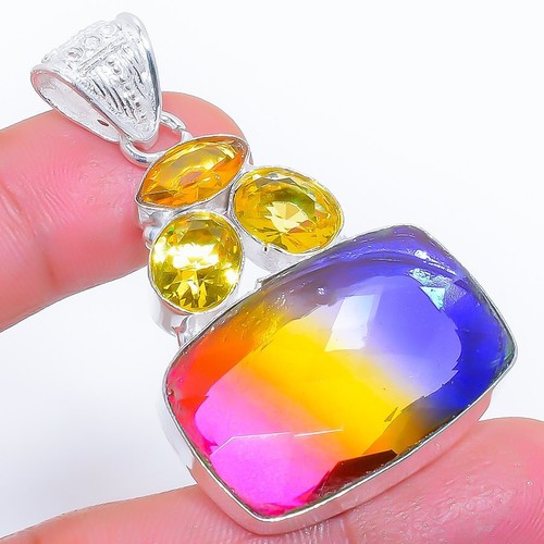 Tri-Color Quartz, Citrine Gemstone 925 Sterling Silver Jewelry Pendant ...