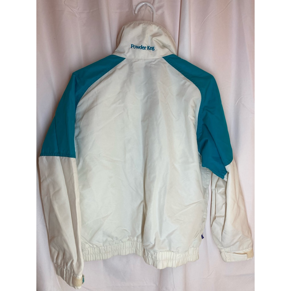 Columbia Womens M Powder Keg Ski Jacket Ivory Teal Full Zip Pockets ...