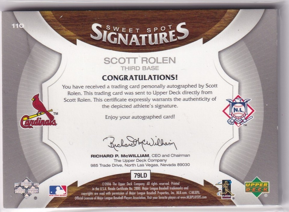 2006 Upper Deck Baseball Sweet Spot Signatures Scott Rolen Ball Cut ...