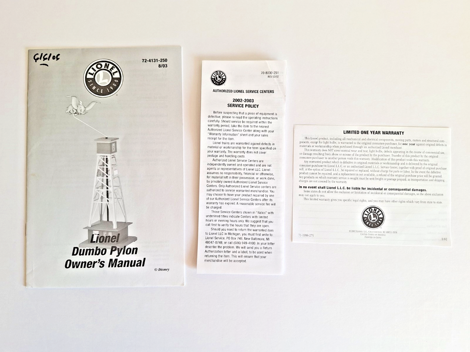 LIONEL 6-24131 O Gauge 2003 Disney Flying Circus Elephant DUMBO PYLON w ...