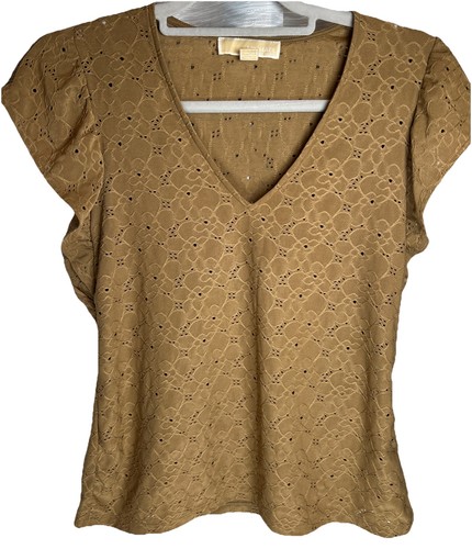 Michael Kors Top Womens Small Brown Blouse Ruffle Floral Boho Cottage ...
