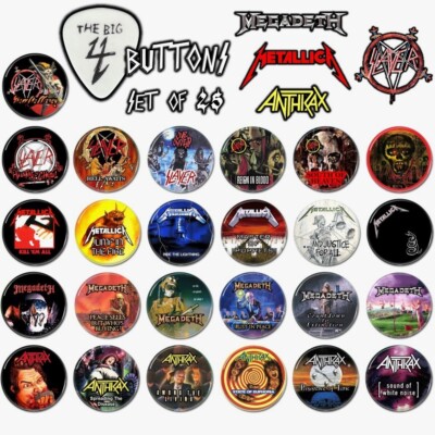 Metallica Slayer Megadeth Anthrax Buttons Pins Lot-Of-25 - 80s Metal ...