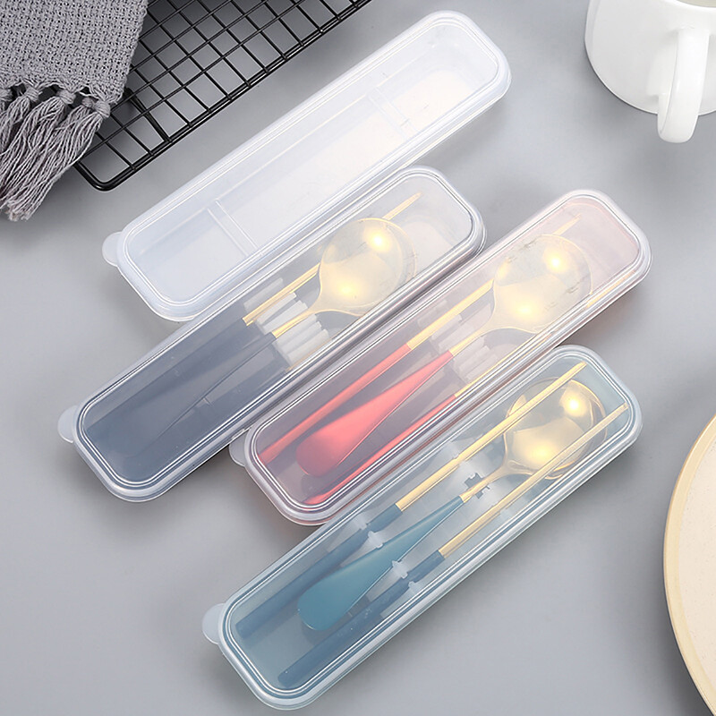 Travel Outdoor Reusable Tableware Box Home Cutlery Transparent Cover ...
