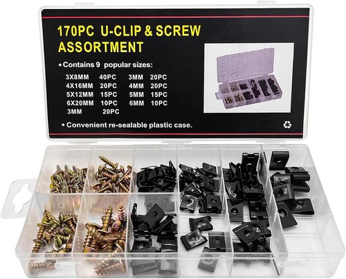 170 PCS Car U-Clip and Screw Assortment Kit, Auto U Nut and Screw Clip ...