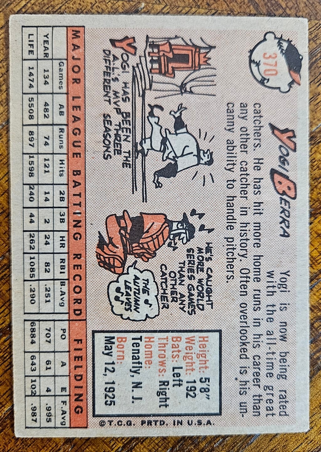 1958 TOPPS YOGI BERRA BASEBALL CARD #370 EX READ DESC. *YCC* | eBay