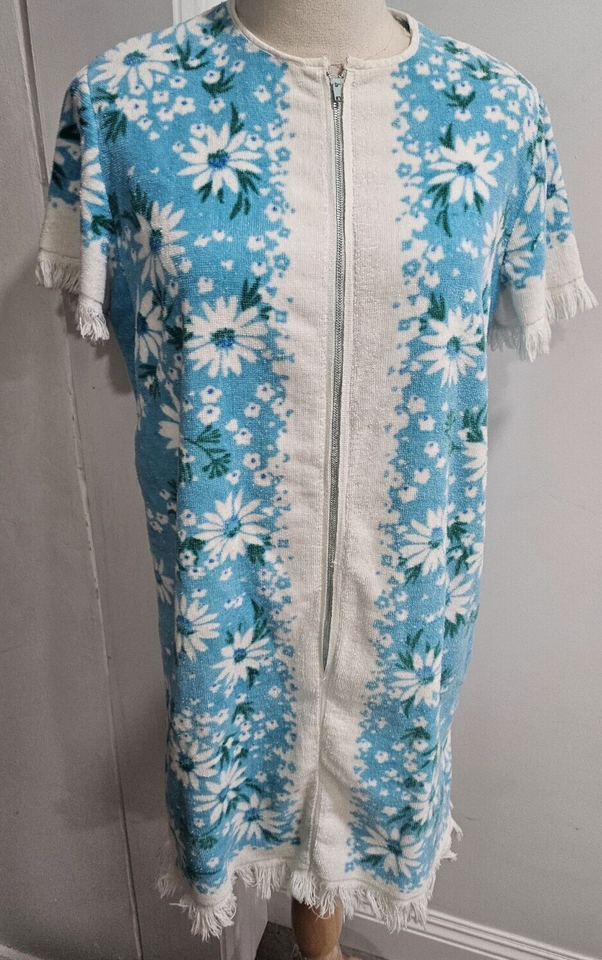 70s Towel Terry Cloth Coverup Tunic Beach Dress Zip Front S-M | eBay