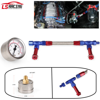 Fuel Line Pressure Gauge AN8 Braided Dual Feed Carb For Holley ...
