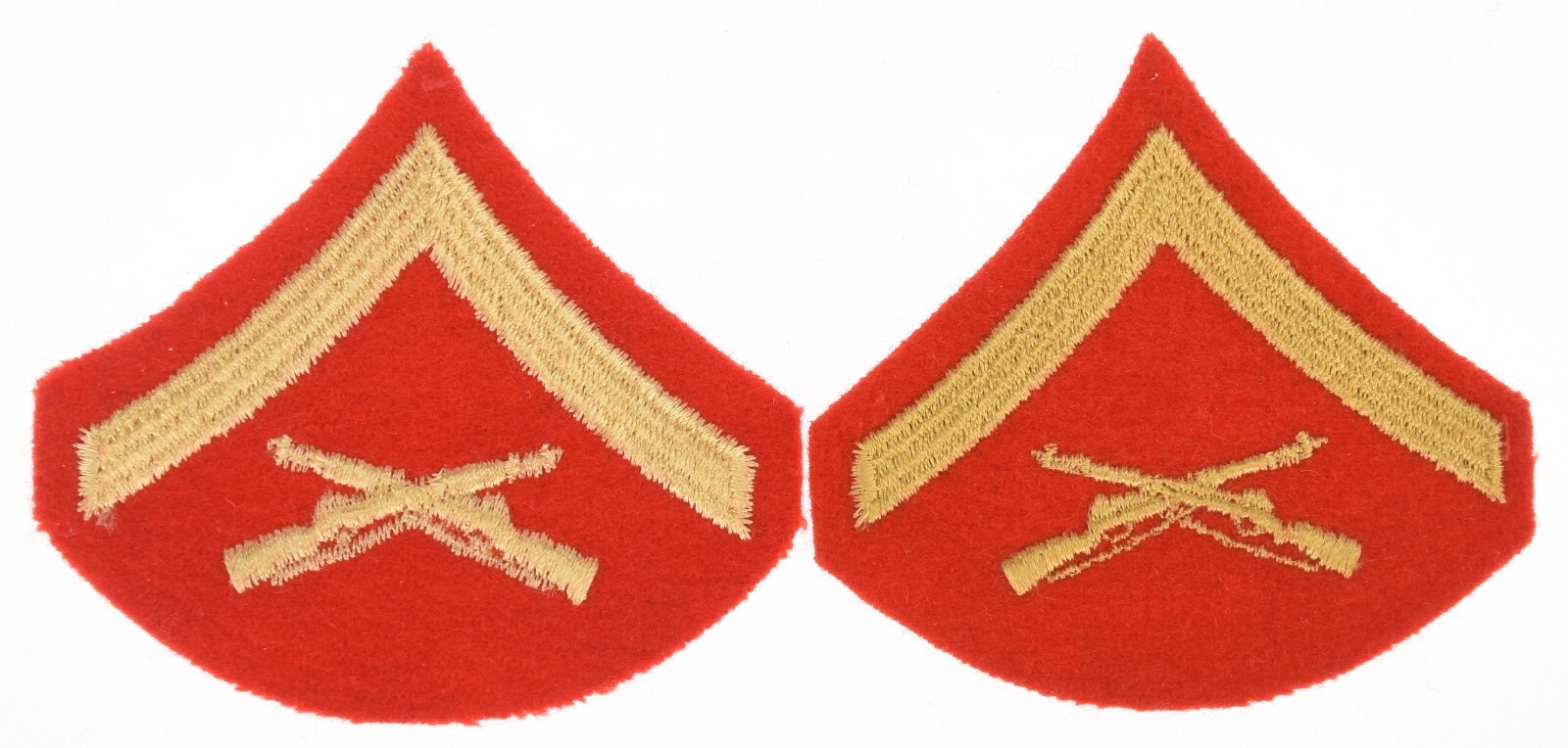 US Marine Corps USMC Female Lance Corporal Chevrons, Gold on Red Felt ...