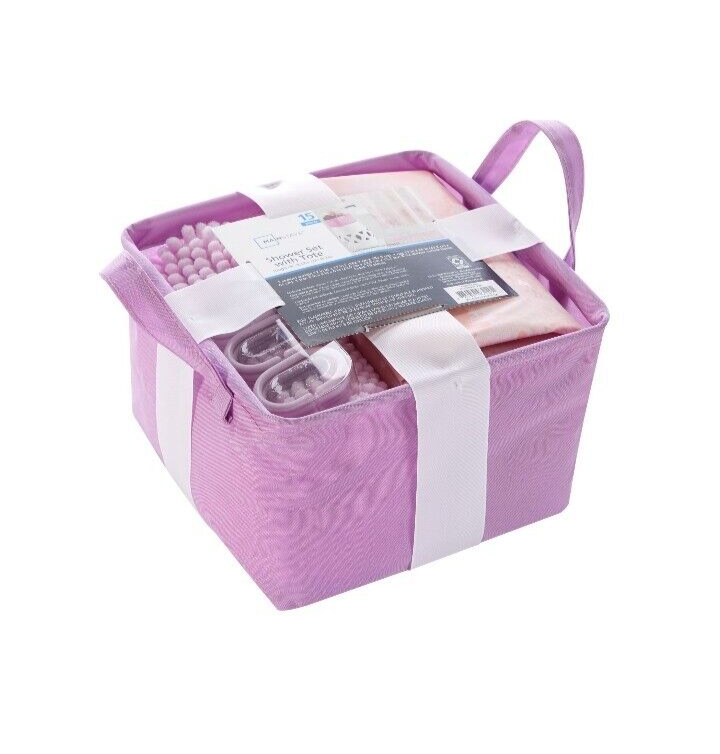 Mainstays 15 Piece Shower Tote Set - Purple Tie dye with Reusable ...