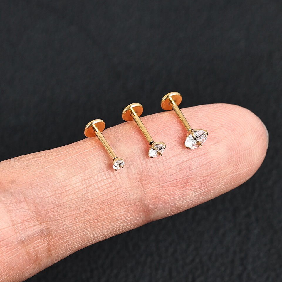 16G/18G/20G Titanium Labret Stud Push in Lip Rings Helix Tragus Earring ...