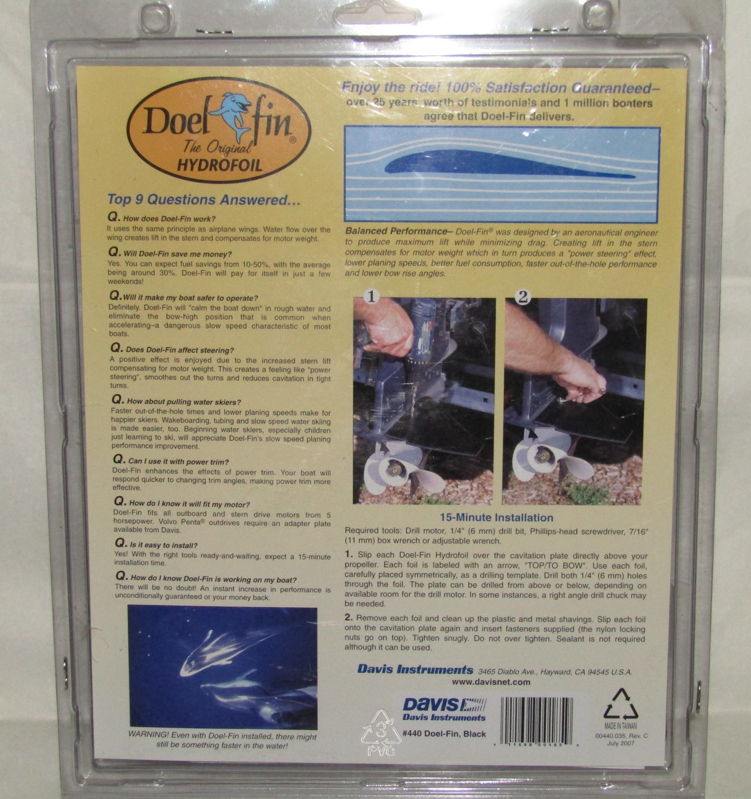 NEW DAVIS INSTRUMENTS DOEL FIN HYDROFOIL MARINE BOAT FIN PART NO. 440 ...