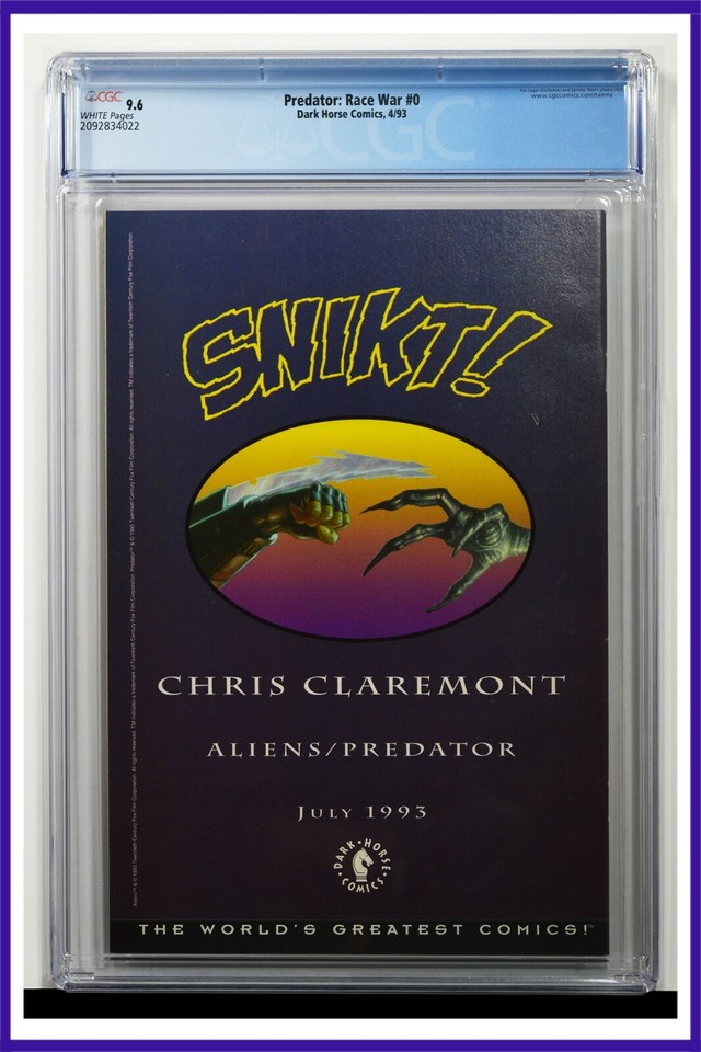 Predator Race War #0 CGC Graded 9.6 Dark Horse April 1993 White Pages ...