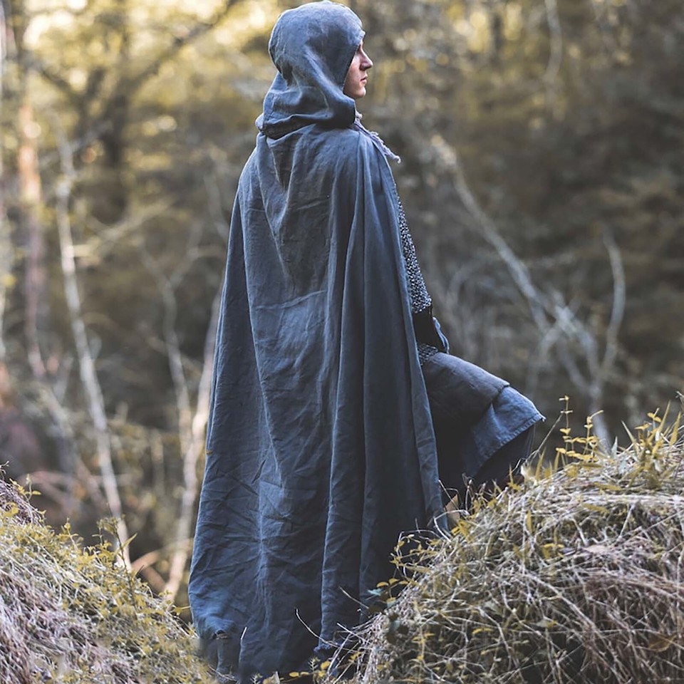 Rustic Linen Medieval Ranger Cloak Hooded LARP Cosplay Robe Knight ...