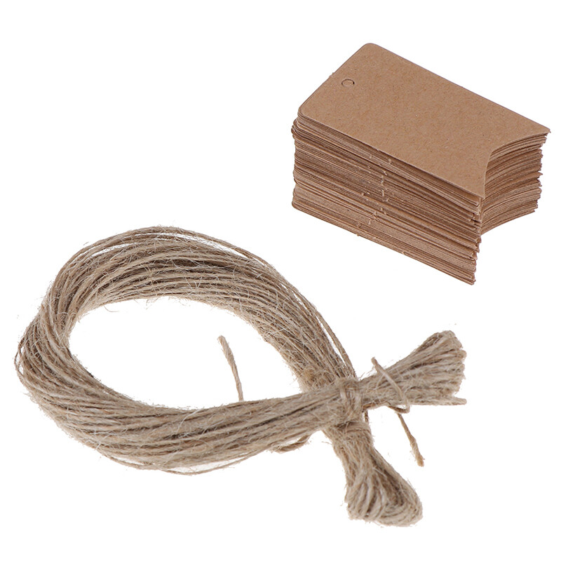 100Pcs Thank you Tag Craft Paper Hang Tag Label with 20m jute Wedding ...