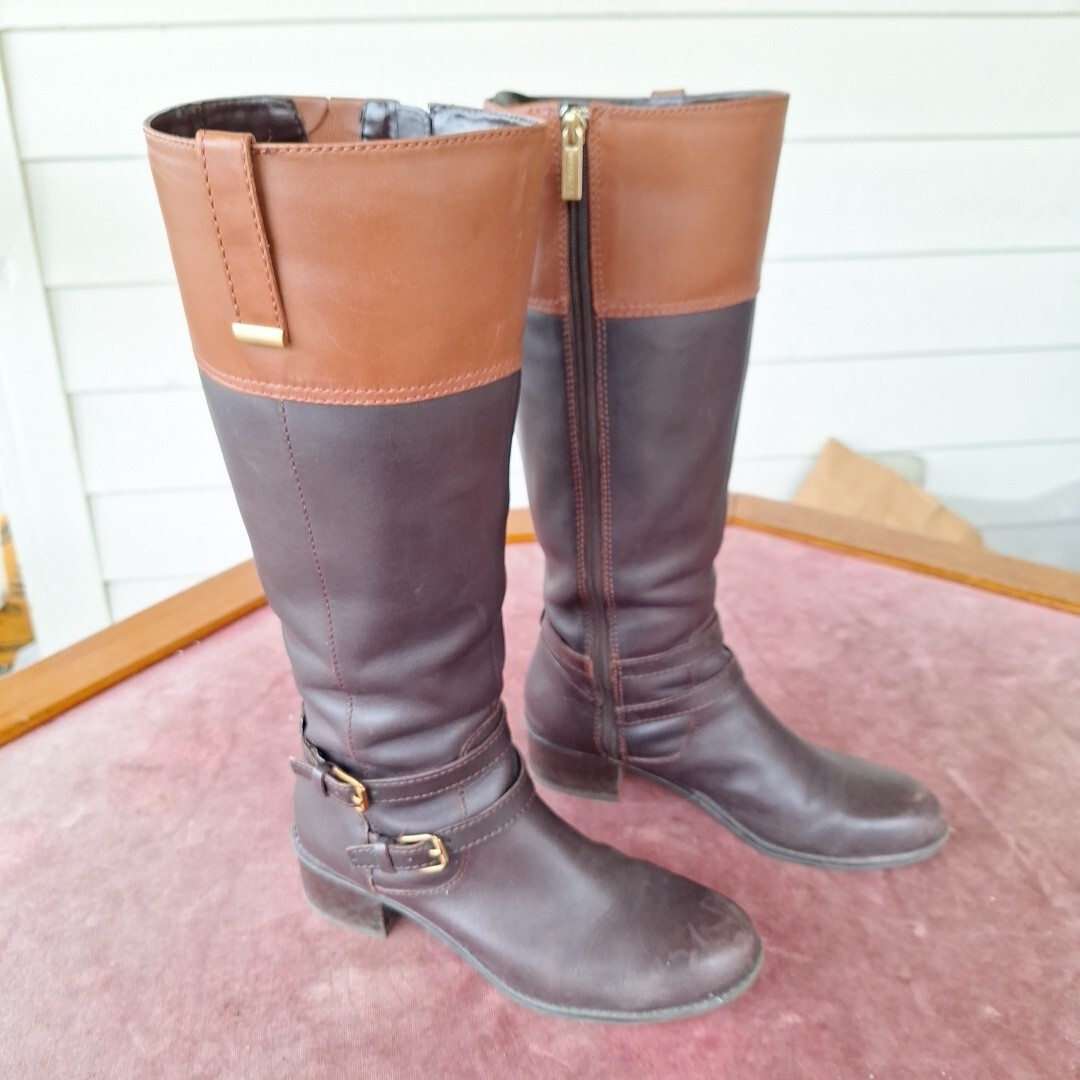 Bandolino Carlotta Two-Tone Riding Boots Leather Blac… - Gem