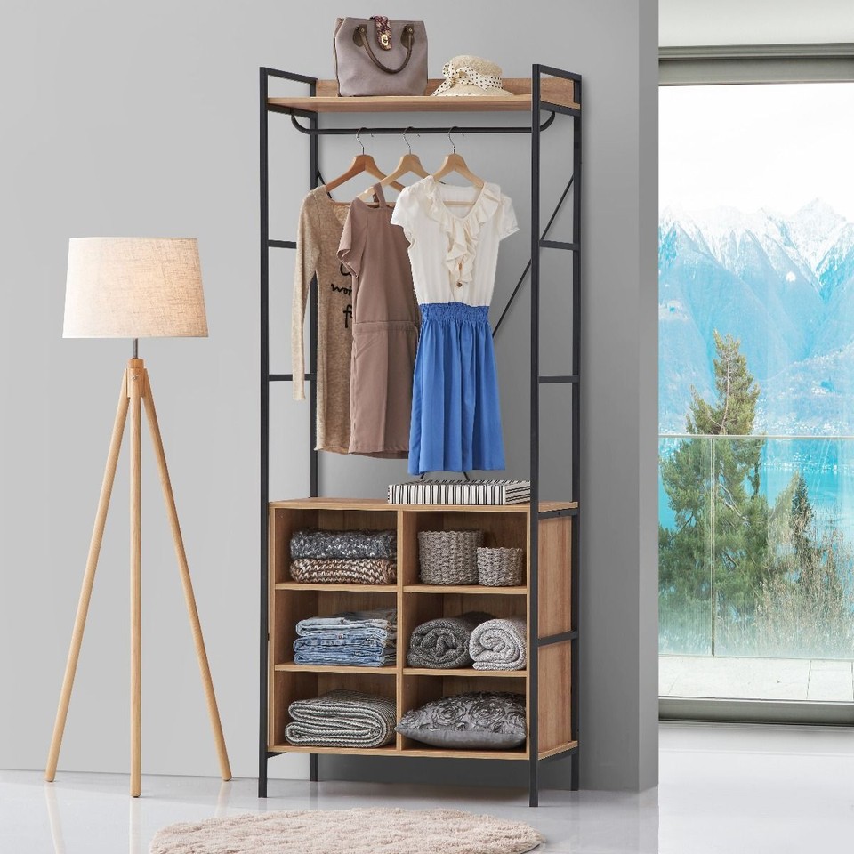 Wooden Wardrobe with Storage Shelves and Hanging Rail Bedroom Hallway ...