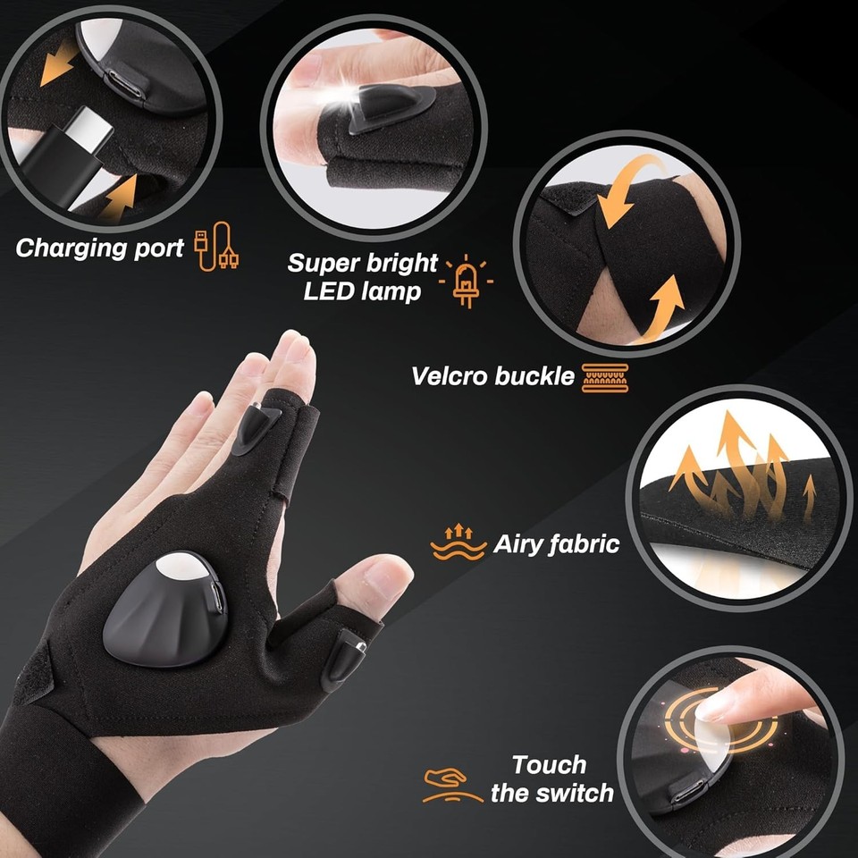 Led Half Finger Glove, Light up Gloves, Christmas One Size Fits Most ...