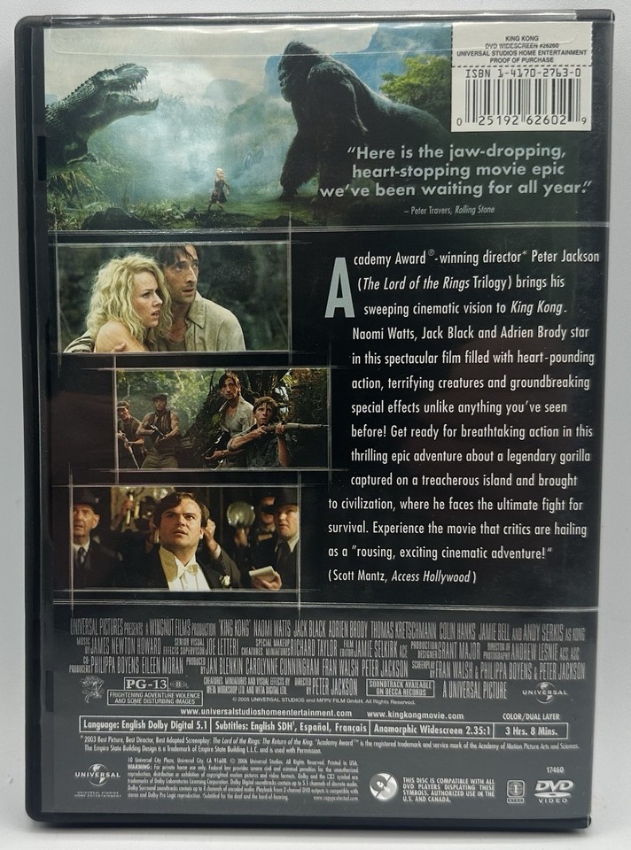 King Kong DVD Widescreen Jack Black, Naomi Wats, Jamie Bell & Colin ...