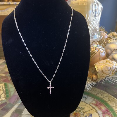 925 STERLING SILVER DIAMOND CUT CHAIN/ PINK MARQUEE CROSS | eBay