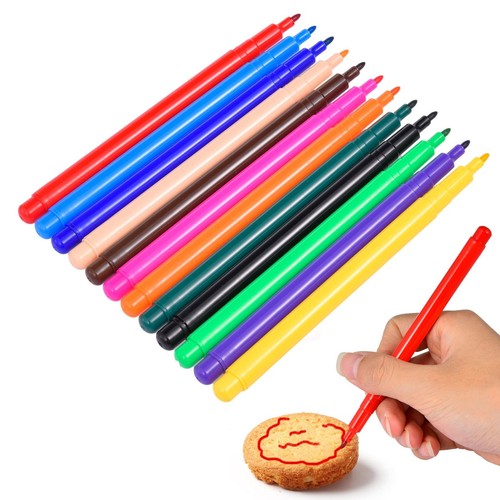 Edible Markers Food Coloring Pens 12 Colors Double-Sided Fine Tip Food ...
