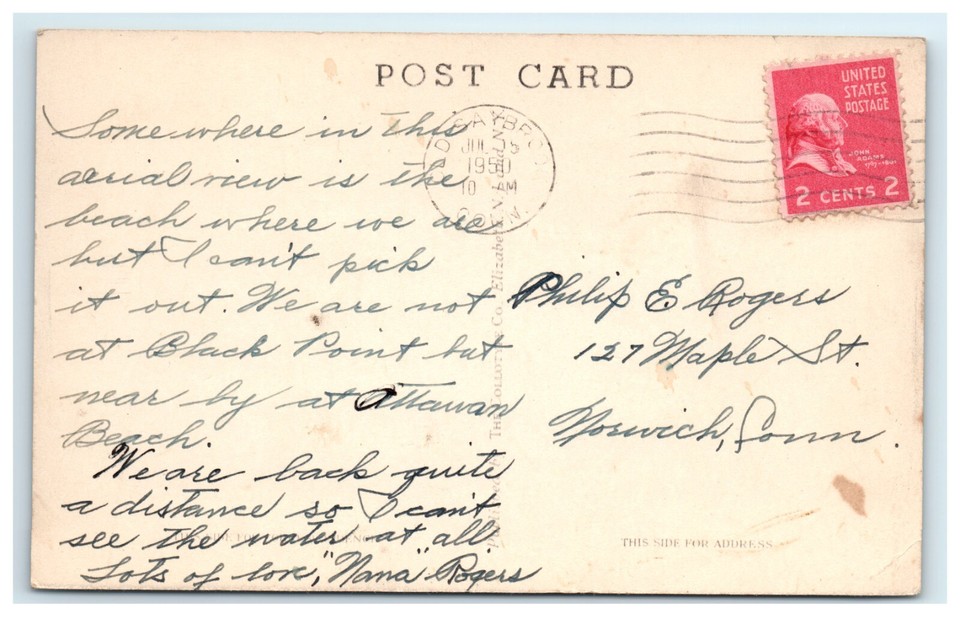 1950 Aerial View of Black Point Niantic CT, Connecticut Early Postcard ...